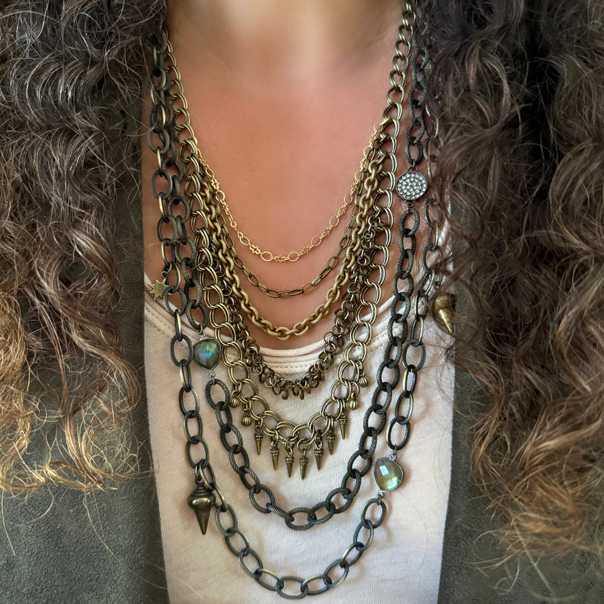 Long Layered Hanging Chains Charms Necklace – Rocks and Stars